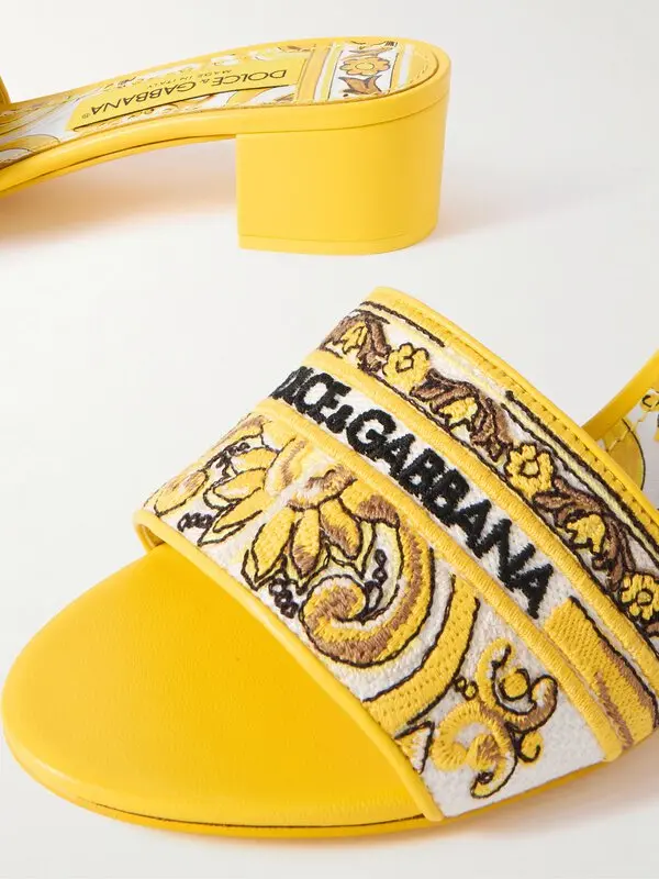 Dolce & Gabbana Maiolica Karol Leather-trimmed Canvas-jacquard Sandals