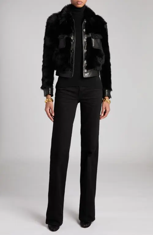 TOM FORD Genuine Shearling & Leather Crop Jacket