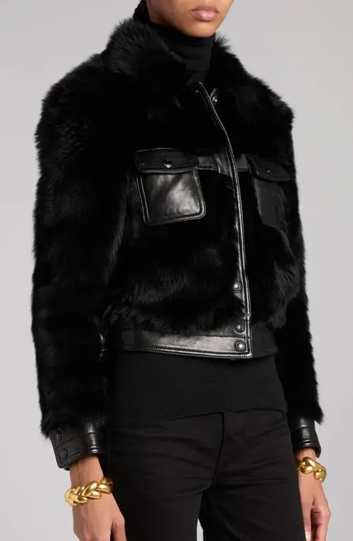 TOM FORD Genuine Shearling & Leather Crop Jacket