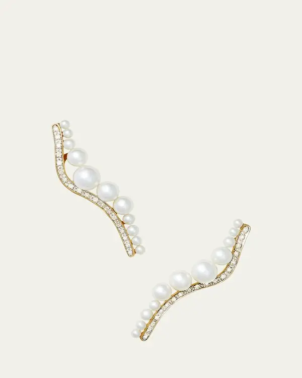 ATLAS LOVE Swan Diamond Multi Pearl Wave Earrings - Gold