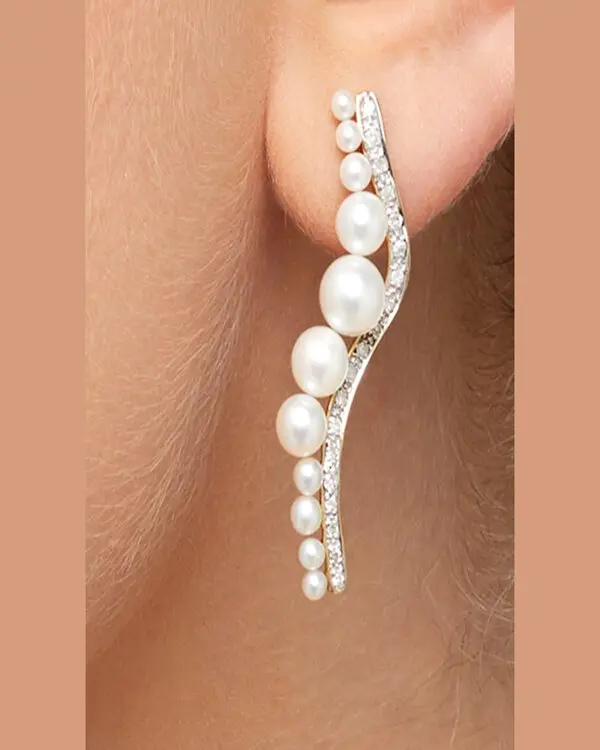 ATLAS LOVE Swan Diamond Multi Pearl Wave Earrings