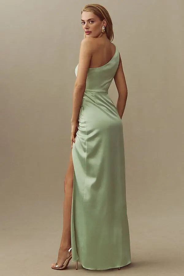 chinese dress ladies Dark Green Organic II One Shoulder Kaftan Dress – Cedric Brown Collection