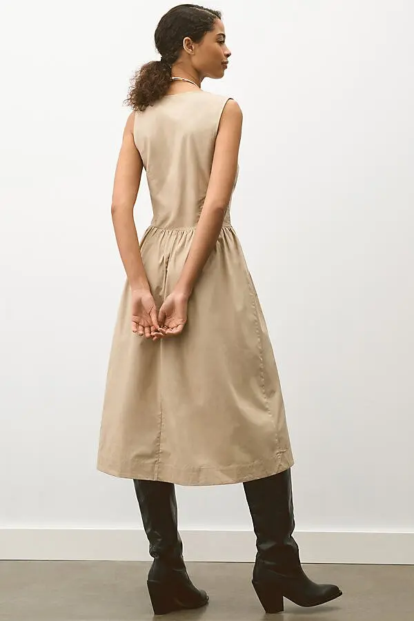 Maeve Sleeveless Drop-Waist Midi Dress In Beige - 66% Off | Editorialist