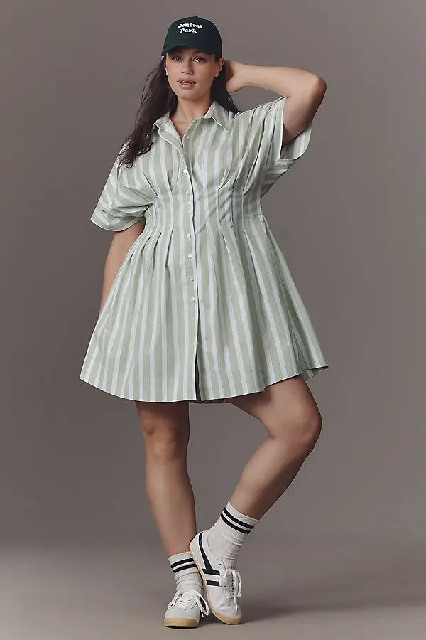EXQUISE Tobie Shirt Dress - Green Stripe