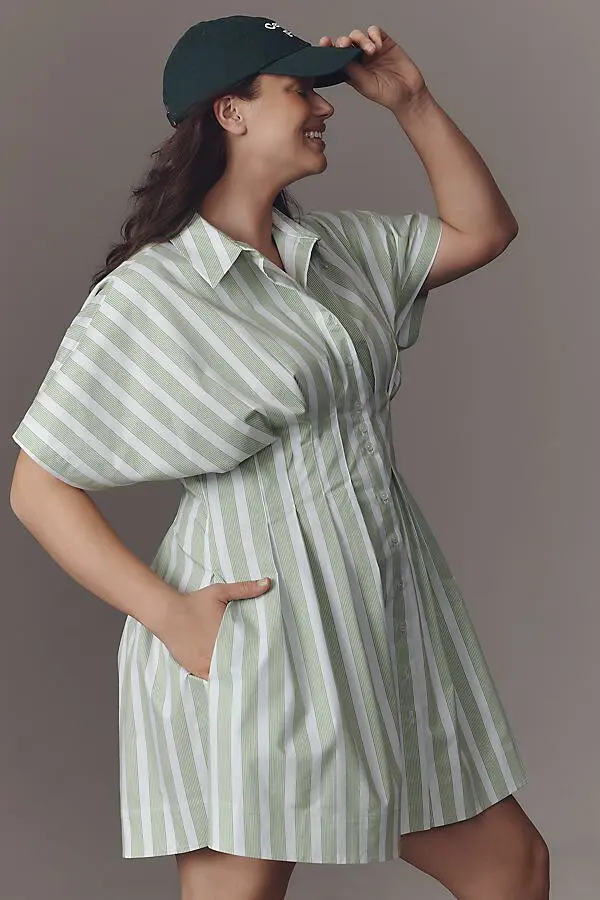 EXQUISE Tobie Shirt Dress - Green Stripe