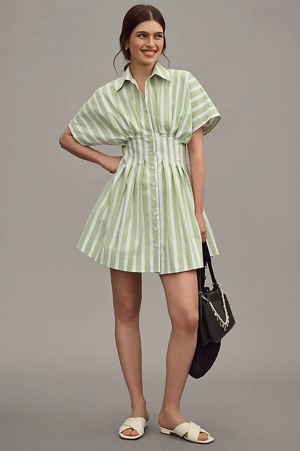 EXQUISE Tobie Shirt Dress - Green Stripe