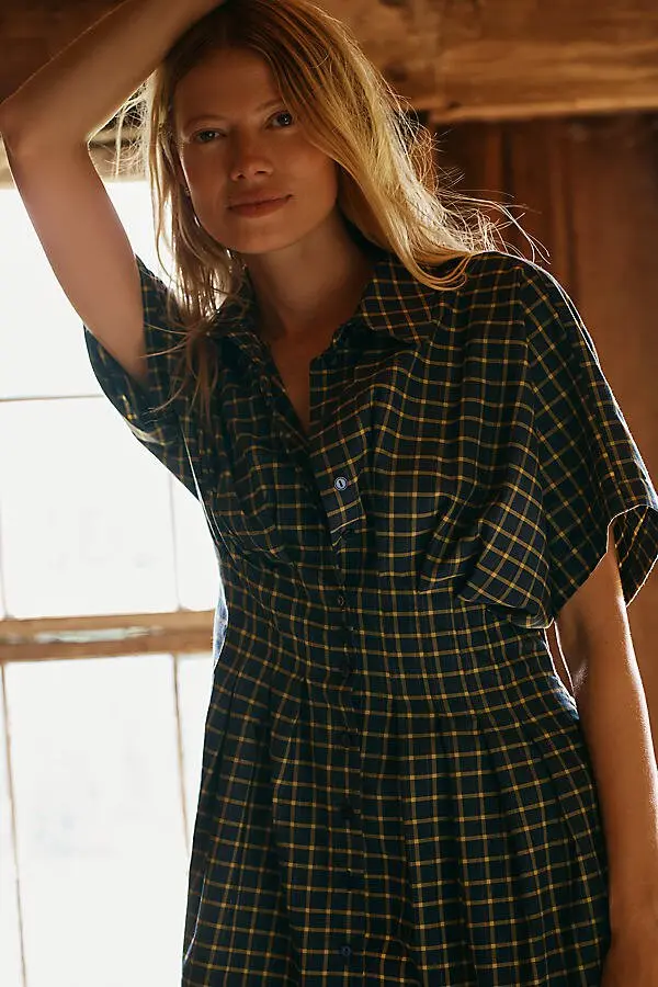 EXQUISE Tobie Mini Shirt Dress - Navy Plaid