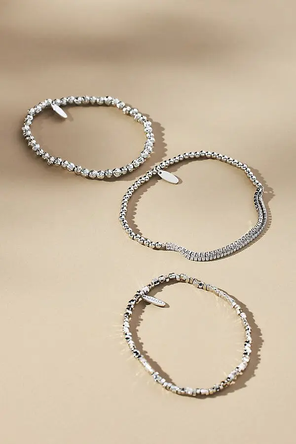 Anthropologie Beaded Bracelet Set Of 3 - Silver