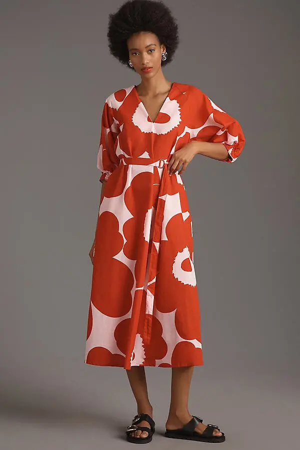 Marimekko Aiva Unikko Cotton Len Dress In Red 41% Off Editorialist