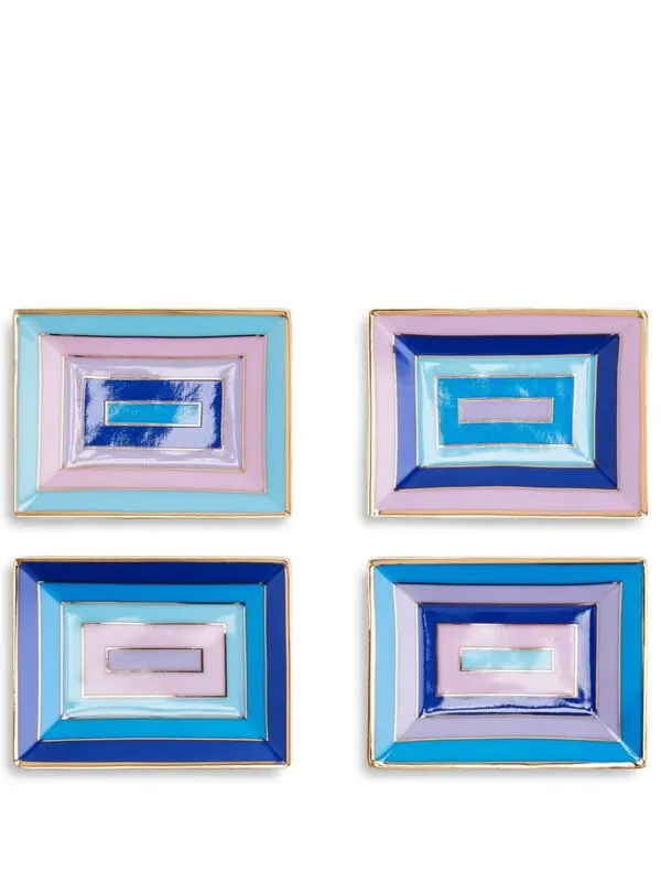 Jonathan Adler Geometric-pattern Porcelain Tray Set - Blue