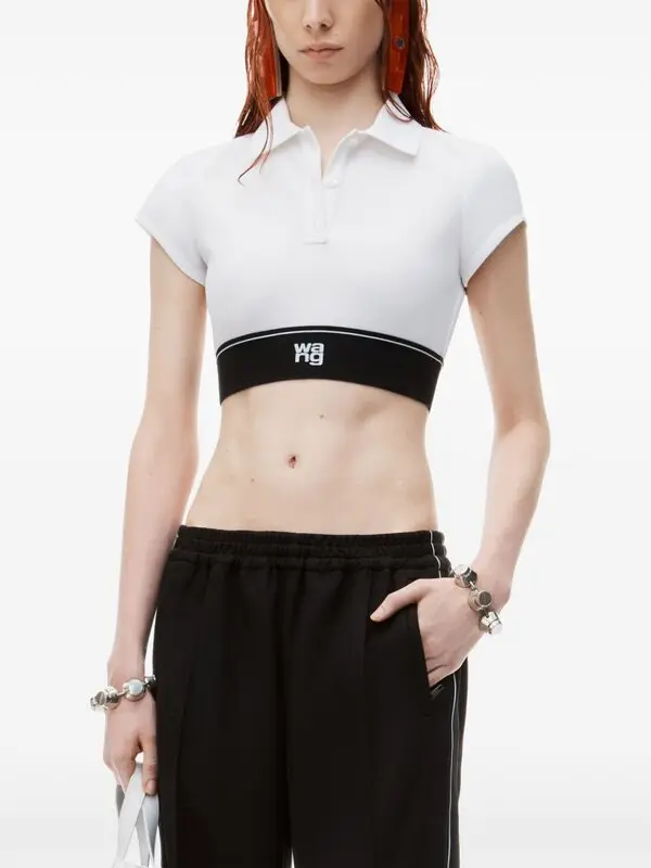 Alexander Wang Cheerleader Cropped Polo Top In White - 71% Off
