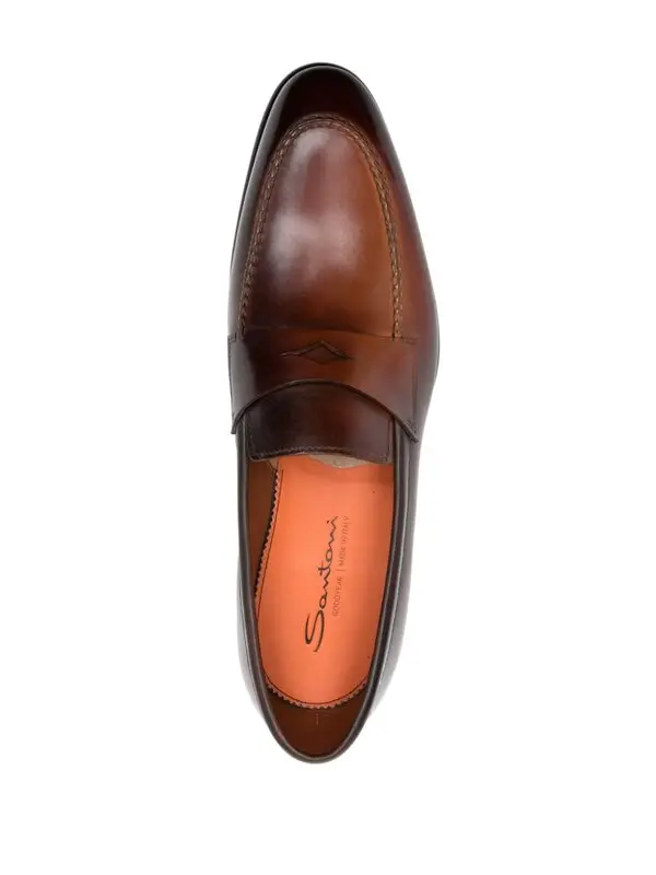 Santoni Penny-slot Leather Loafers - Brown