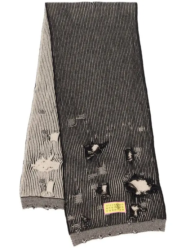 MAISON MARGIELA Numbers-motif Ribbed Scarf - Black