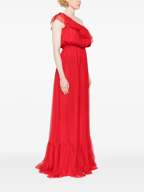 red dress gucci Ruffled Silk-Georgette Hibiscus It. 42 Retail $5 K 32.2 based on a size 40 (IT) Gucci Silk Jacquard dress in