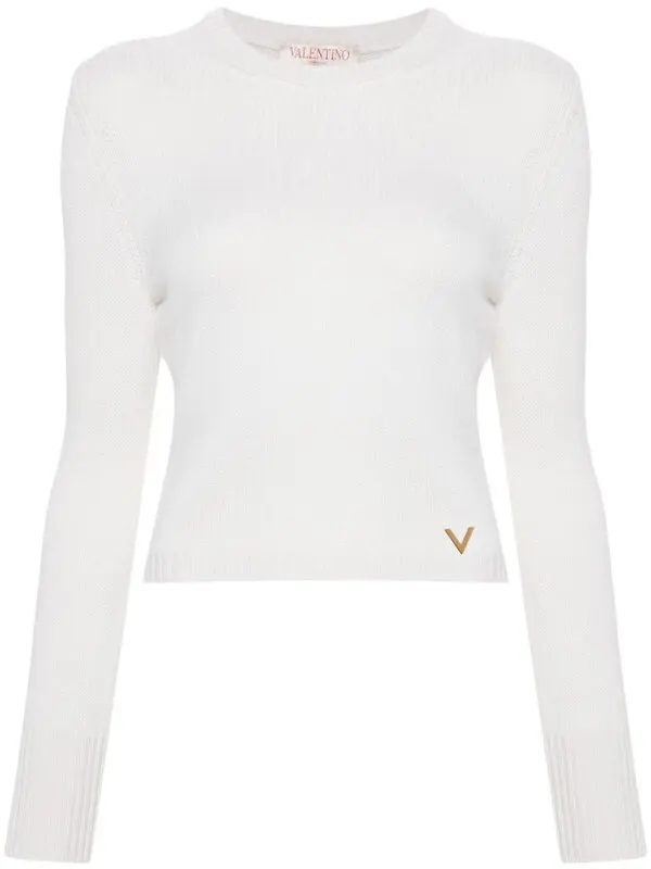Valentino Garavani V-logo Cashmere Jumper - White