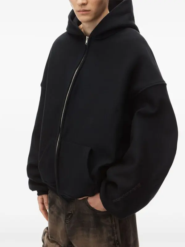 Alexander Wang Logo-Embossed Zip-Up Hoodie - Black | Editorialist