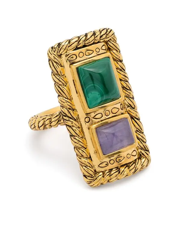 AURÉLIE BIDERMANN Tone Malachite And Violet Jade Cocktail Ring - Gold