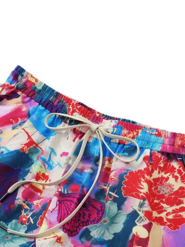 Shanghai Tang X Jacky Tsai Graphic-print Silk Blend Track Shorts