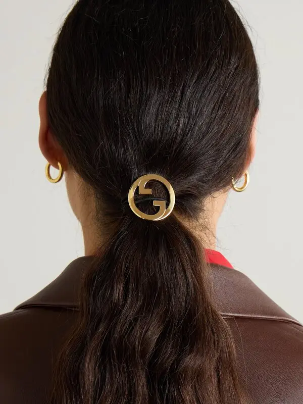 Gucci Blondie Gold-Tone And Cord Hair Tie - Black | Editorialist display picture 3