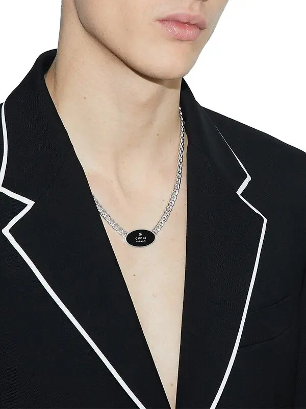 Gucci Trademark Sterling Silver & Enamel Logo Necklace