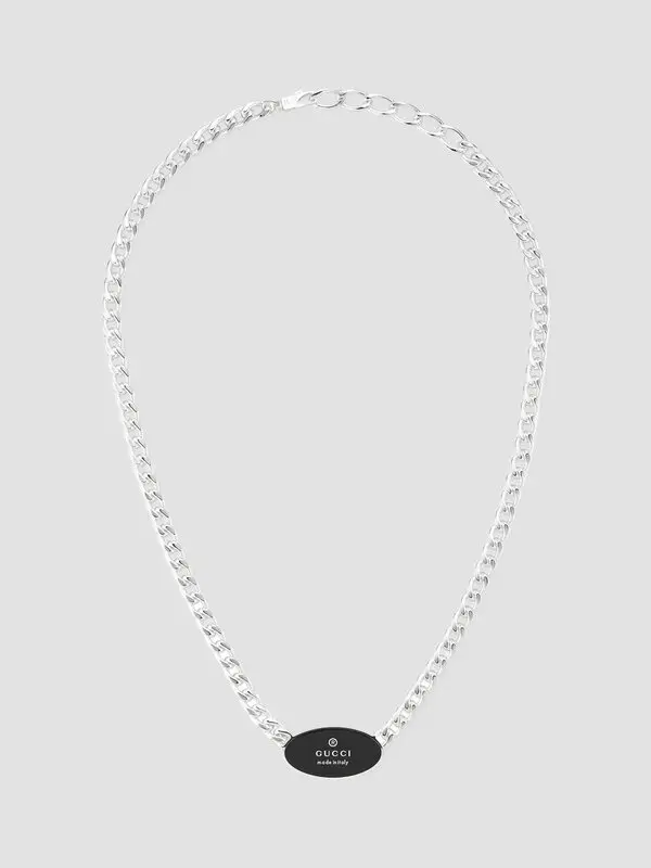 Gucci Trademark Sterling Silver & Enamel Logo Necklace - Silver Black