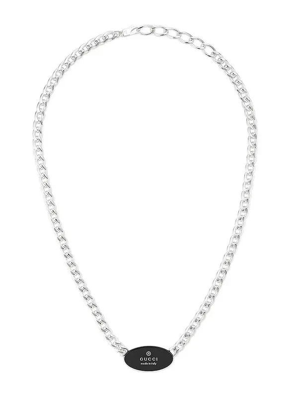Gucci Trademark Sterling Silver & Enamel Logo Necklace