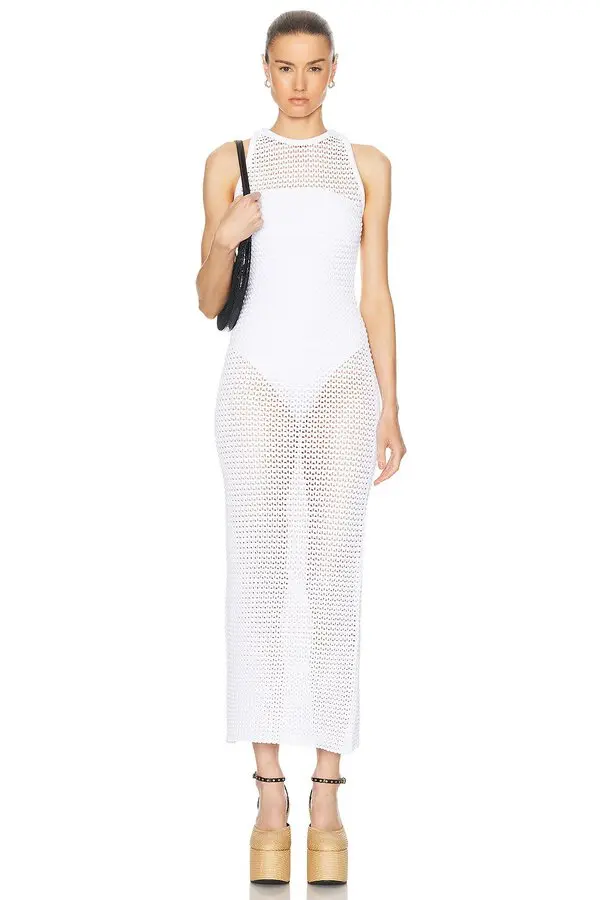 Alaïa Open Knit Maxi Dress - Blanc