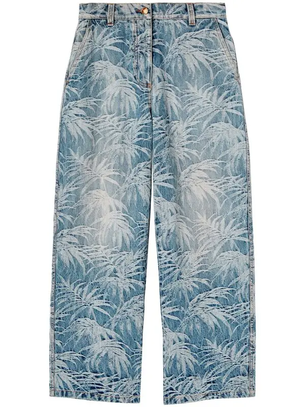 Palm Angels Palm Tree Print Wide Leg Jeans