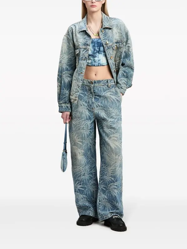 Palm Angels Palm Tree Print Wide Leg Jeans