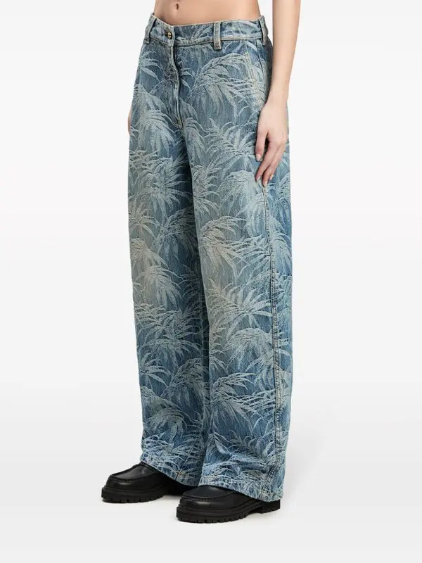 Palm Angels Palm Tree Print Wide Leg Jeans