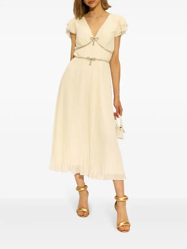 self portrait gold crystal trim knit midi dress Self-portrait - Gold Lurex Ribbed Knit Midi Dress