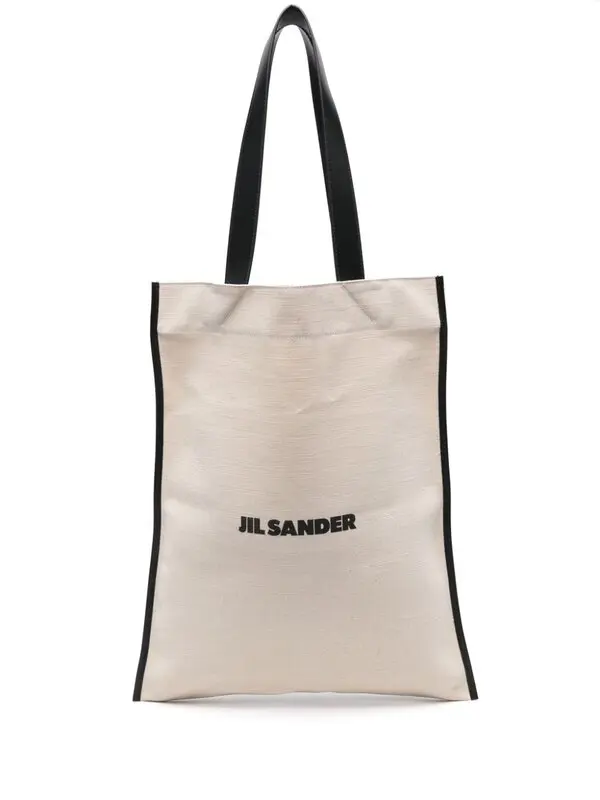JIL SANDER Flat Embroidered-logo Tote Bag - Neutrals