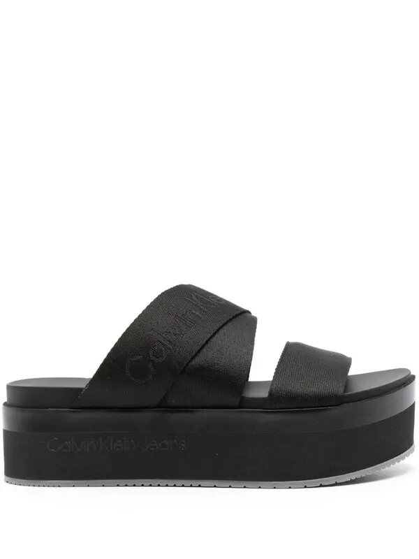 Calvin Klein Logo Jacquard Flatform Sandals - Black