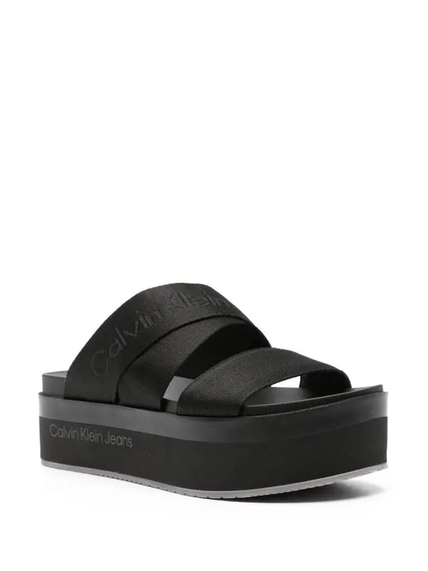 Calvin Klein Logo Jacquard Flatform Sandals - Black