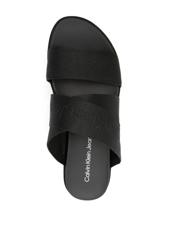 Calvin Klein Logo Jacquard Flatform Sandals - Black