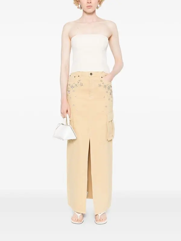 SELF-PORTRAIT Gem-embellished Denim Maxi Skirt
