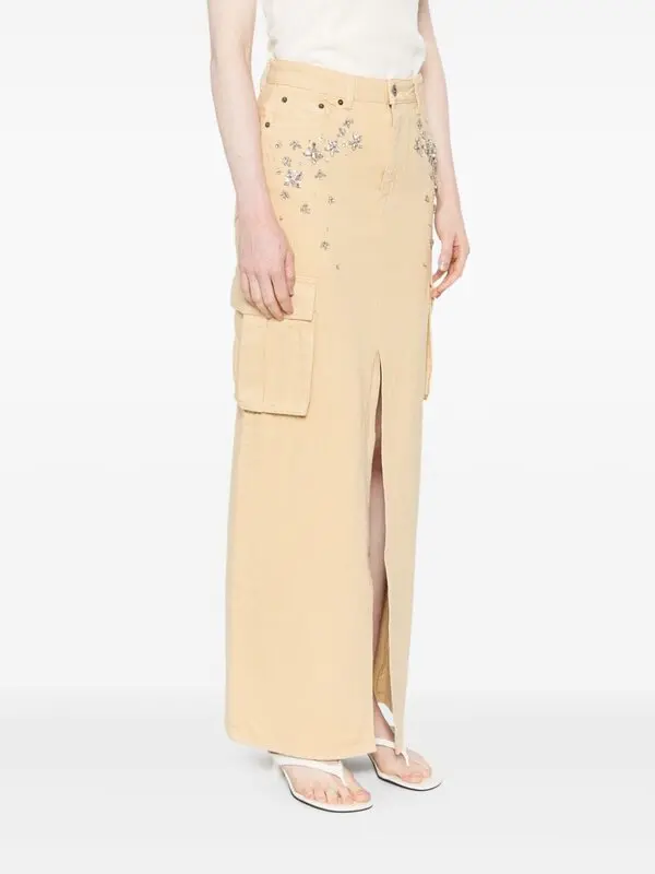 SELF-PORTRAIT Gem-embellished Denim Maxi Skirt