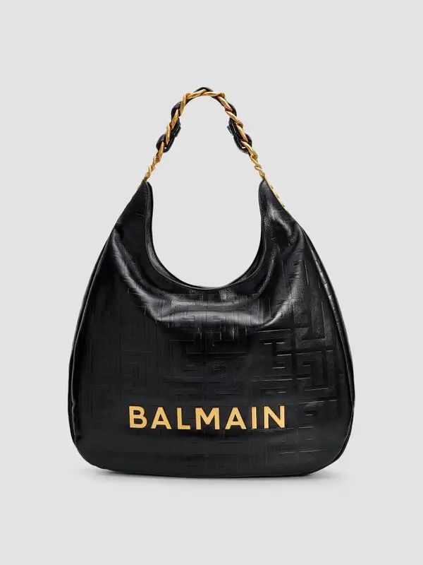 Balmain 1945 Soft Cabas Embossed Leather Hobo Bag - Noir