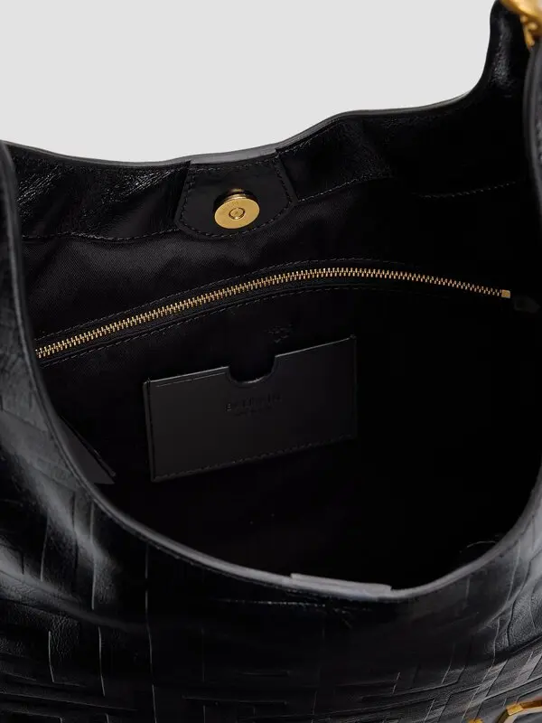 Balmain 1945 Soft Cabas Embossed Leather Hobo Bag - Noir