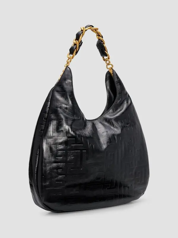 Balmain 1945 Soft Cabas Embossed Leather Hobo Bag - Noir