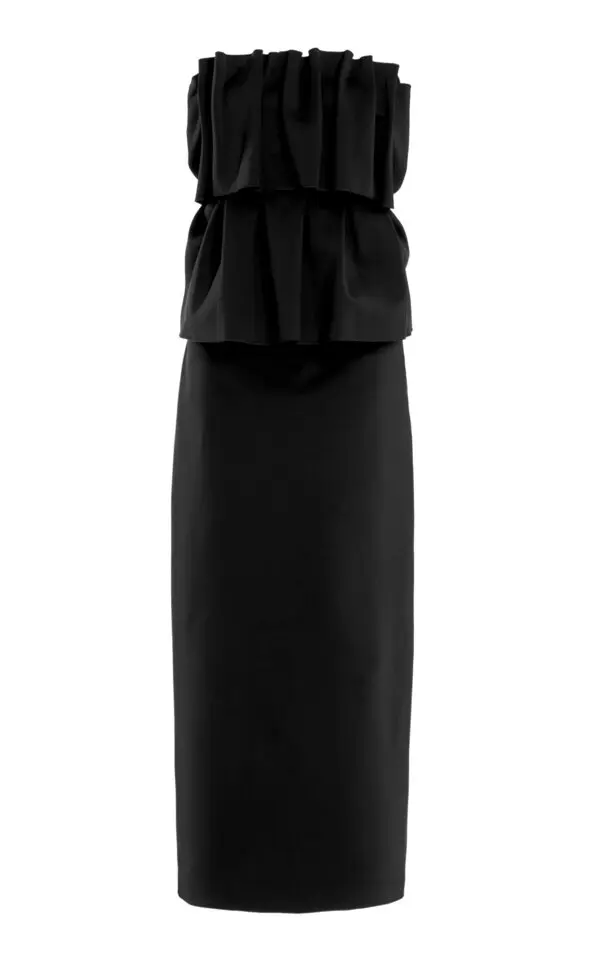 HOUSE OF DAGMAR Ruffled Strapless Midi Dress - Black