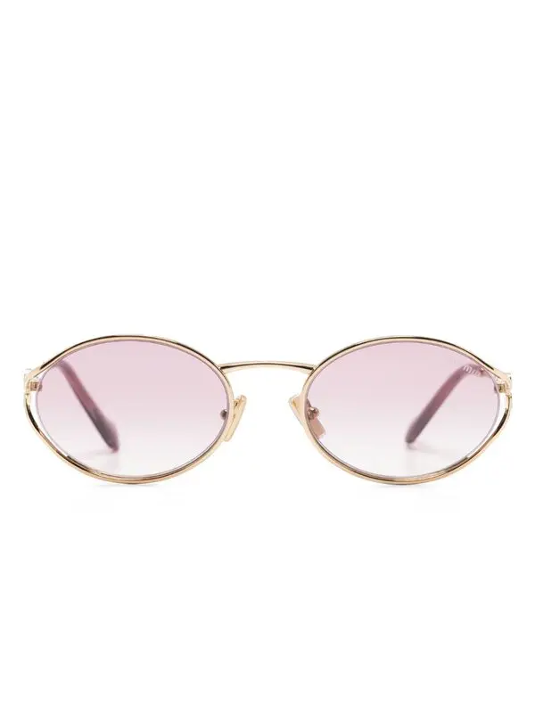 Miu Miu Logo-plaque Oval Sunglasses - Gold