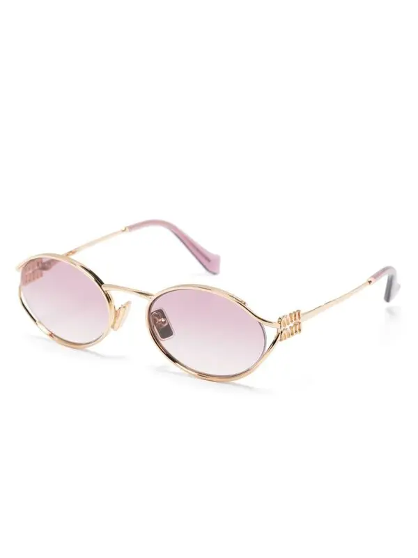 Miu Miu Logo-plaque Oval Sunglasses - Gold