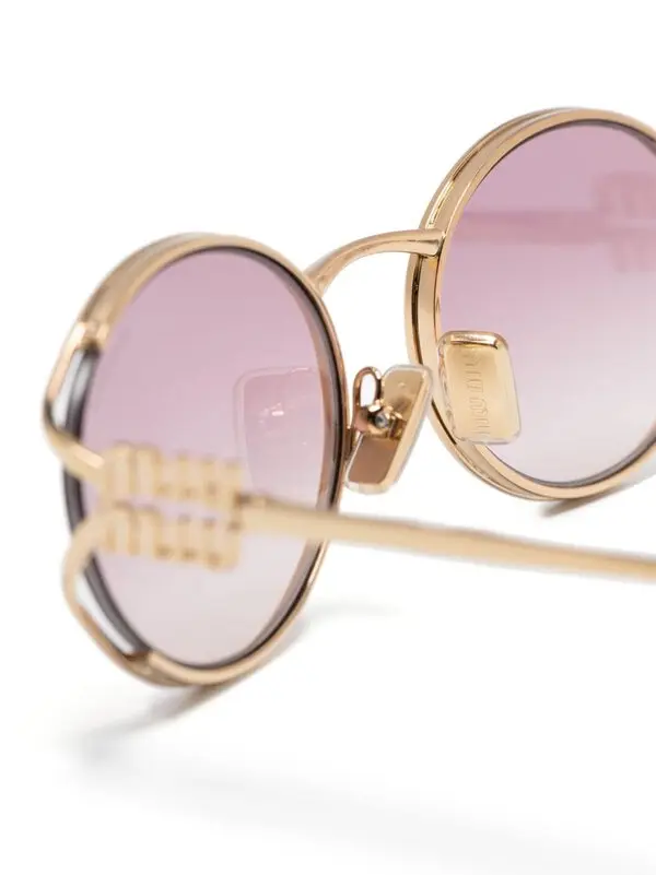Miu Miu Logo-plaque Oval Sunglasses - Gold