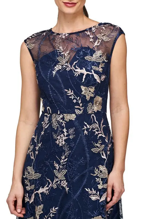 Js Collections Brynn Floral Embroidered Mesh A-line Dress