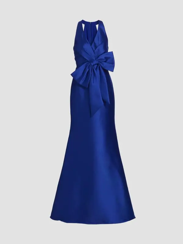 Badgley Mischka Satin Mikado Bow Mermaid Gown - Cobalt