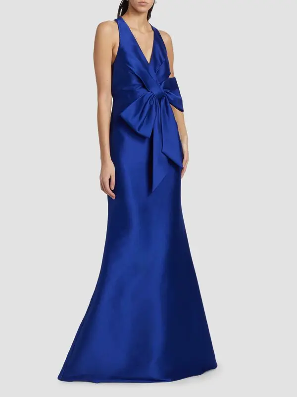 Badgley Mischka Satin Mikado Bow Mermaid Gown