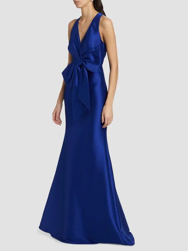Badgley Mischka Satin Mikado Bow Mermaid Gown
