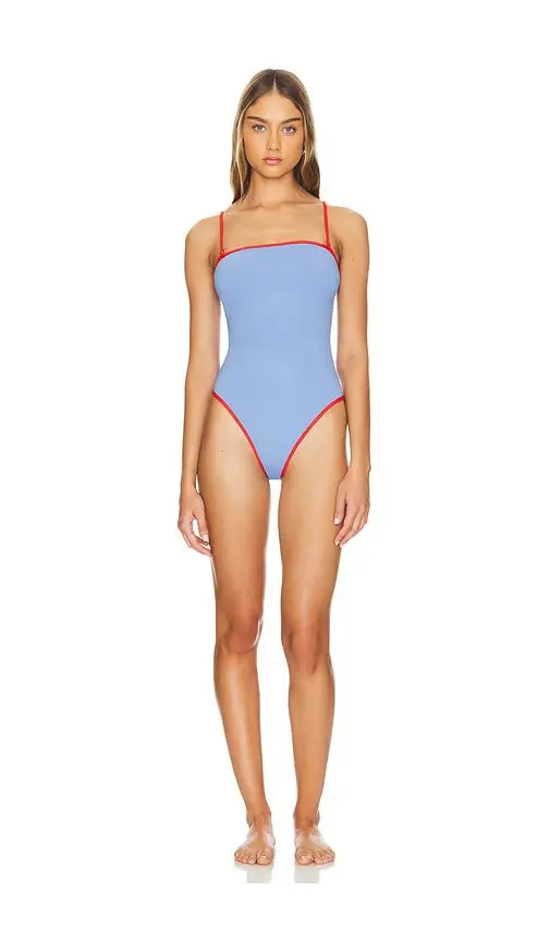 WeWoreWhat Strapless One Piece - Blue & Fiery Red
