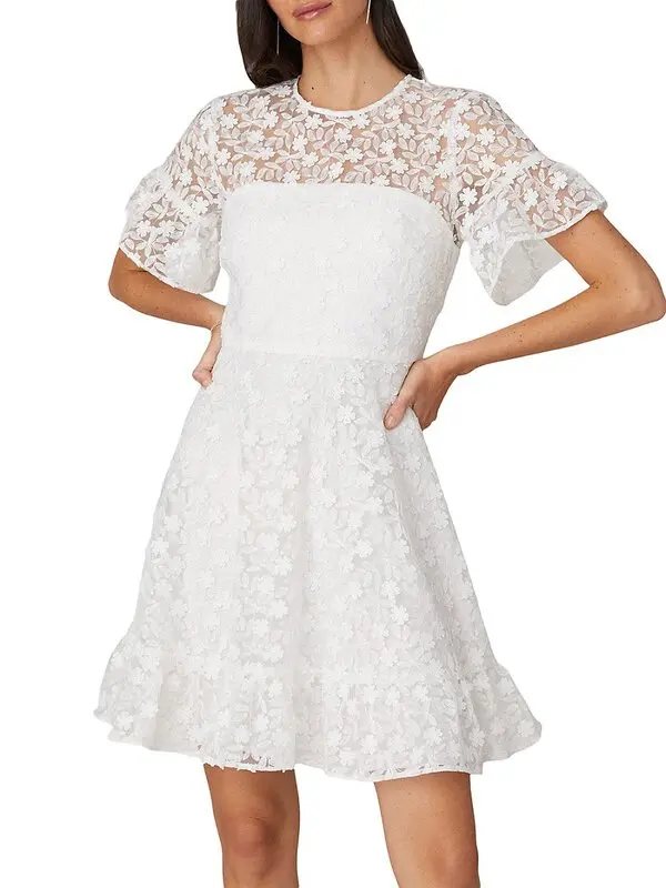 Shoshanna Sora Floral Short-Sleeve Minidress In Optic - 35% Off |  Editorialist